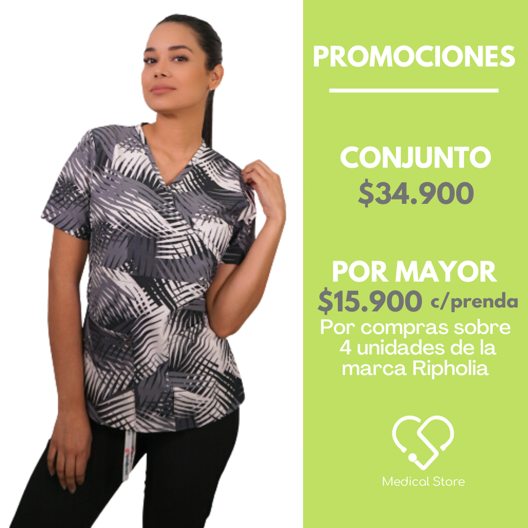 POLERA MUJER RIPHOLIA ANTIFLUIDOS ESTAMPADA GRIS 2382 | Medical Store SpA