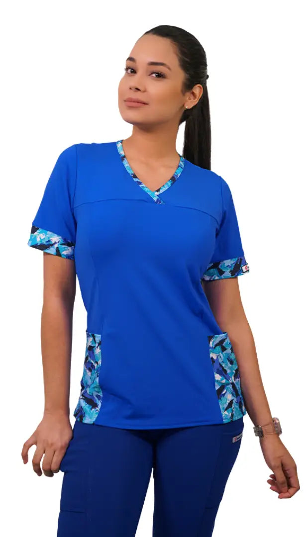 Polera Lycra Azul Rey Estampado 102-2